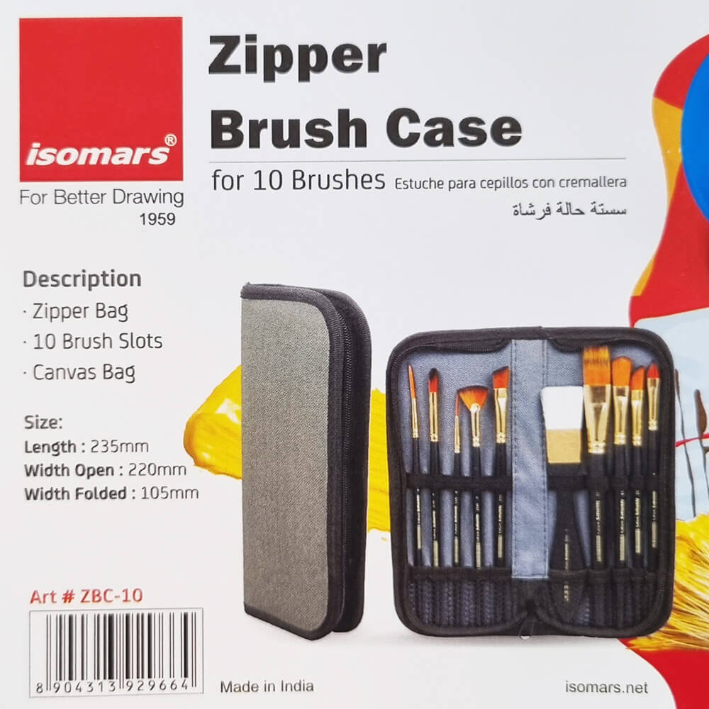 Isomars Travel Zipper Brush Case for 10 Brushes - Black Canvas – Bhav Shop