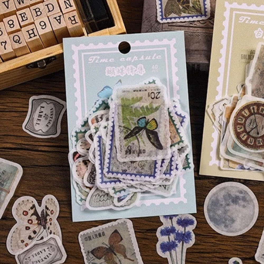 Time Capsule Vintage Scrapbook Stickers Washi Paper Stickers - 40 pcs ...