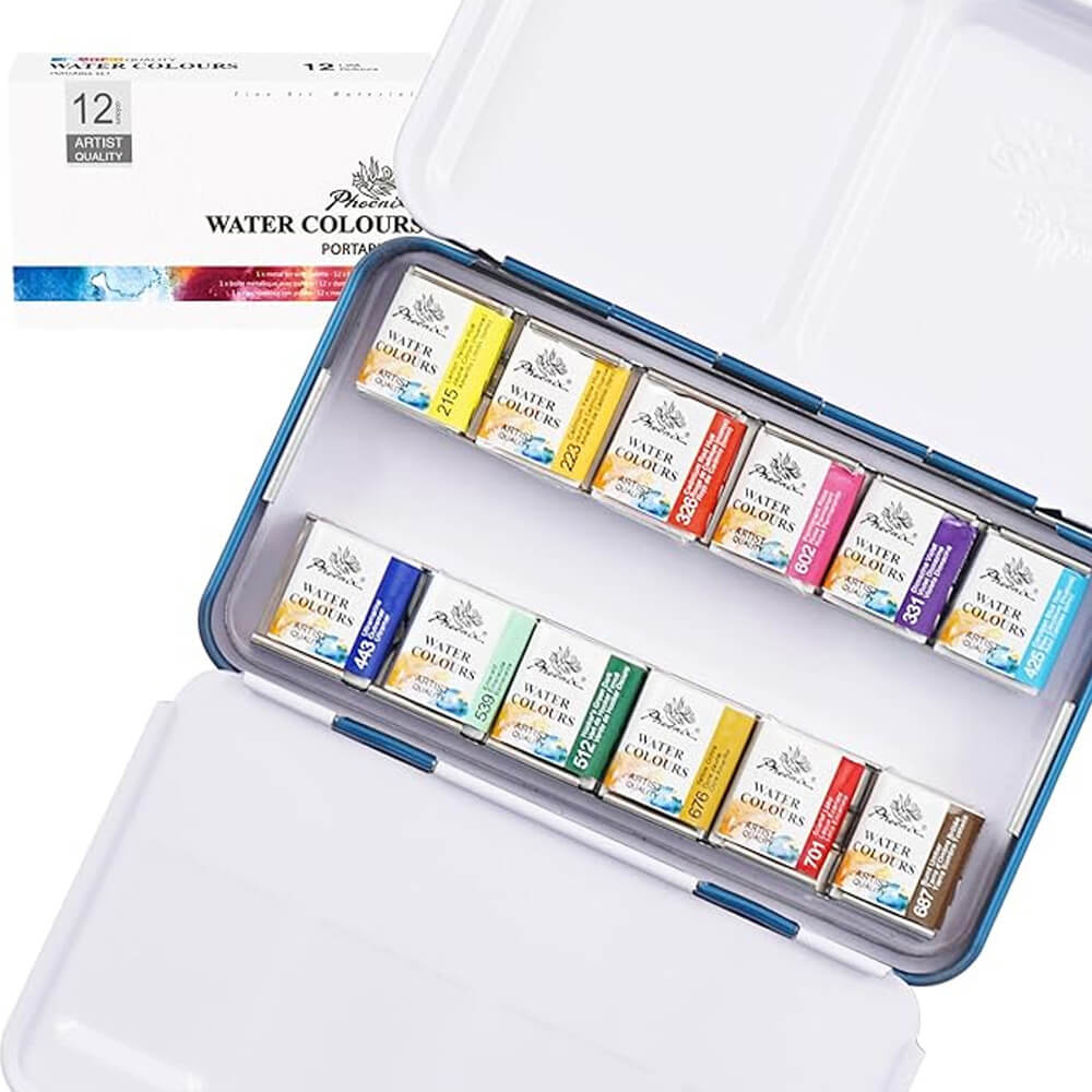 PHOENIX Artist Grade Watercolour Set of 12 Shades, Portable Set - Tin ...