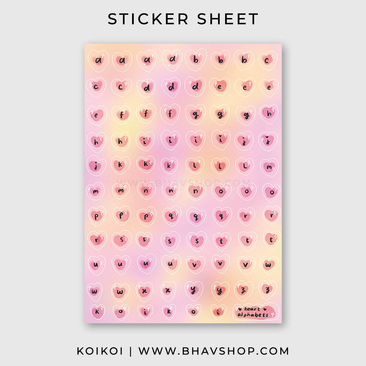 Heart Alphabets, Letters Deco Sticker Sheet - Pink – Bhav Shop